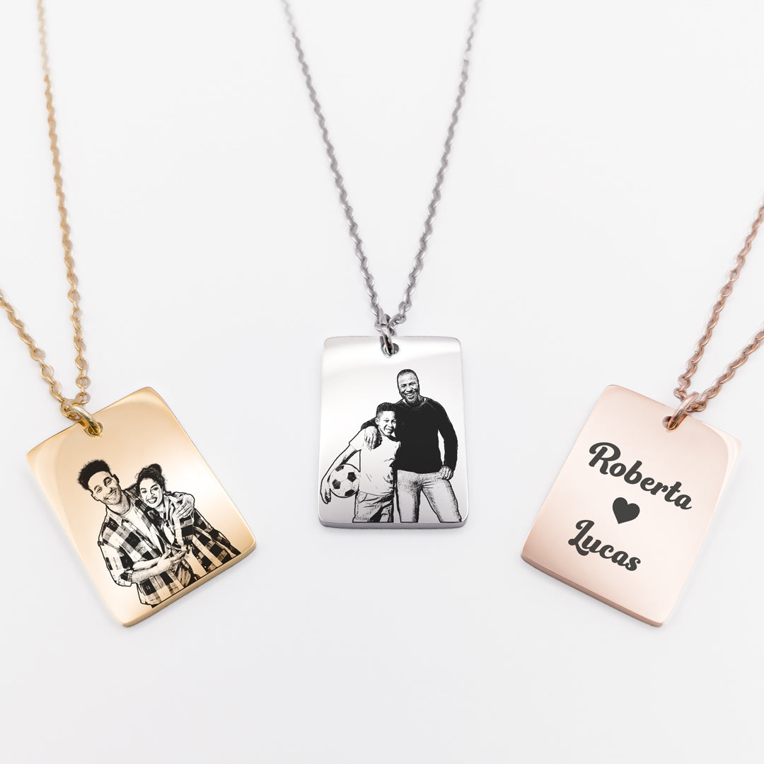 Colar com Pingente Retangular com Foto Personalizada em Aço Inox Premi ...